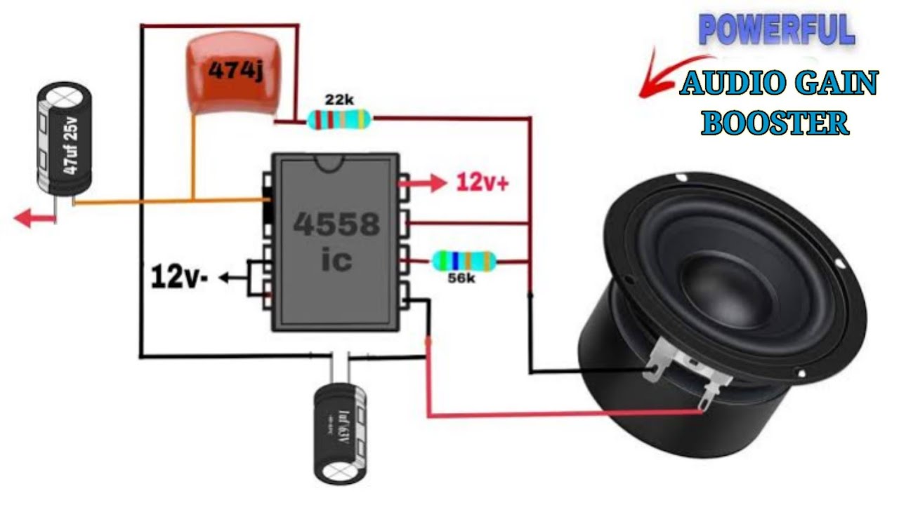 4558IC AUDIO HIGH GAIN Circuit diagram/Audio Booster. - YouTube