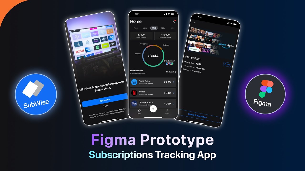 FIGMA PROTOTYPE - Subscription Tracking App Design (Dark Mode UI Design ...