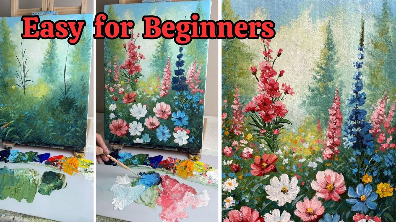 Beautiful Wildflower Meadow Painting | Acrylic Landscape Painting ...