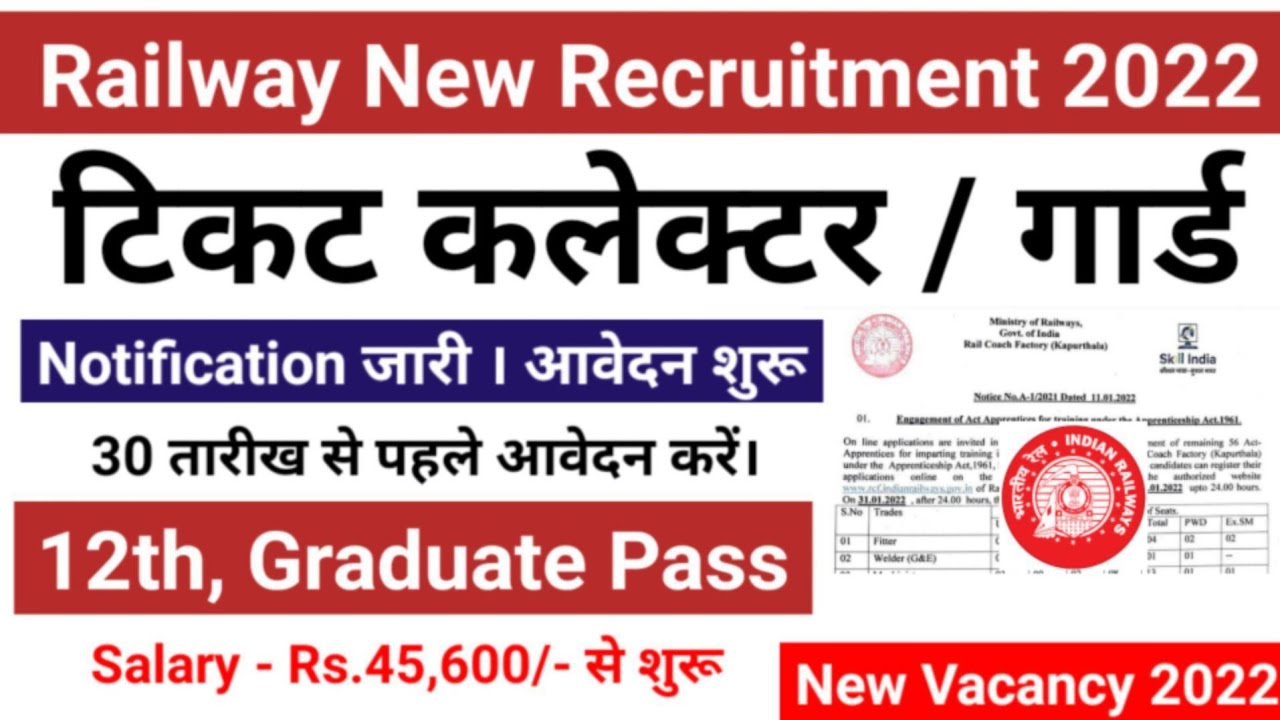 Railway TC, TTE (Ticket Collector), Goods Guard Recruitment 2022 ...