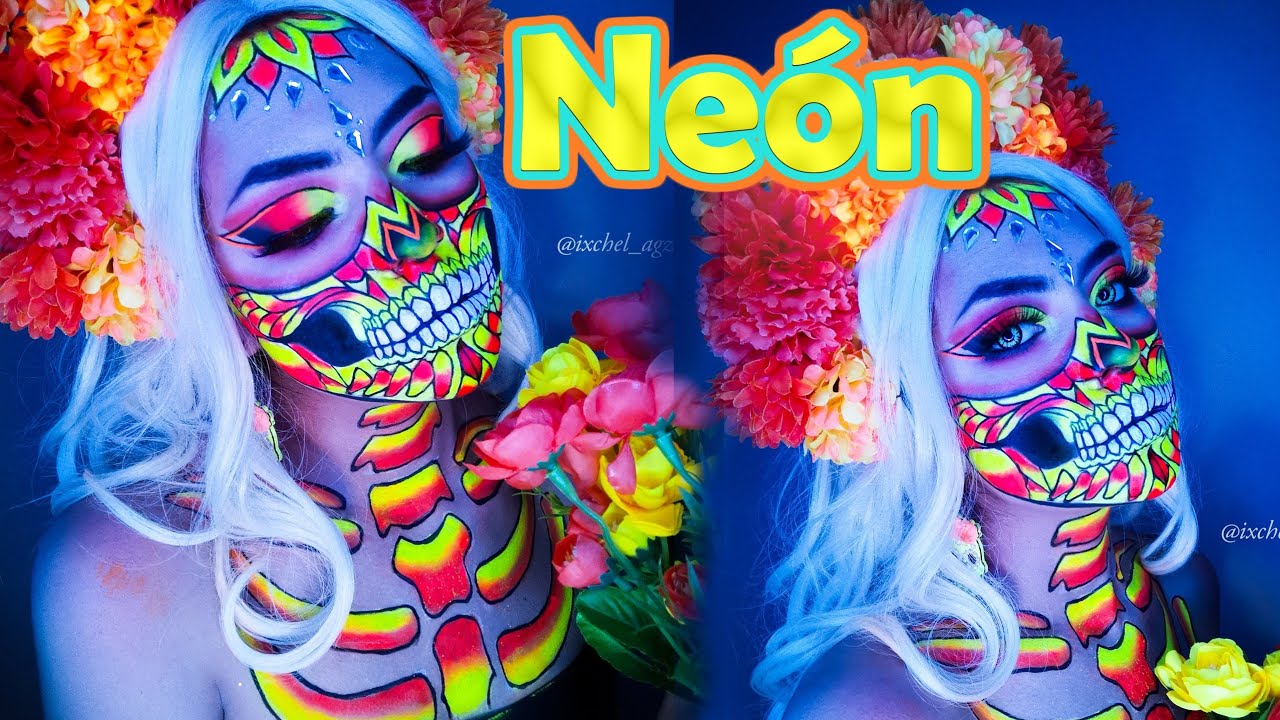 CALAVERA NEÓN | NEON SKULL | TUTORIAL | PRODUCTOS MEXIK UP 🎃🎨🧡 - YouTube