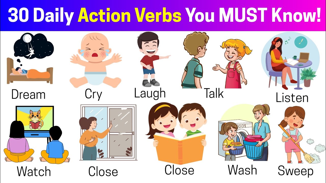 30 Daily Action Verbs in English with Example Sentences | English ...