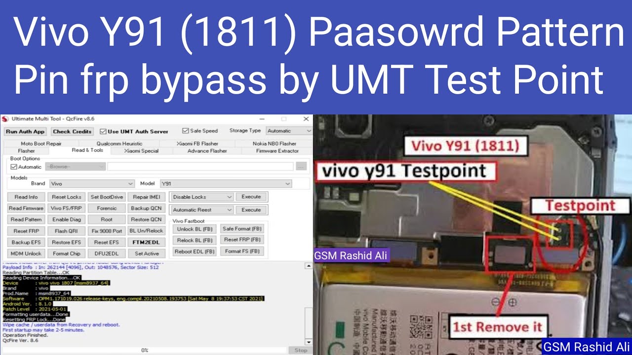 Vivo Y91 (1811) Paasowrd Pattern Pin frp bypass by UMT Test Point - YouTube