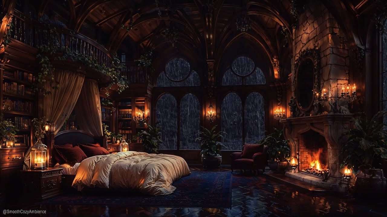 Marvelous Castle Room with Rain, Fireplace and Thunderstorm Sounds To ...