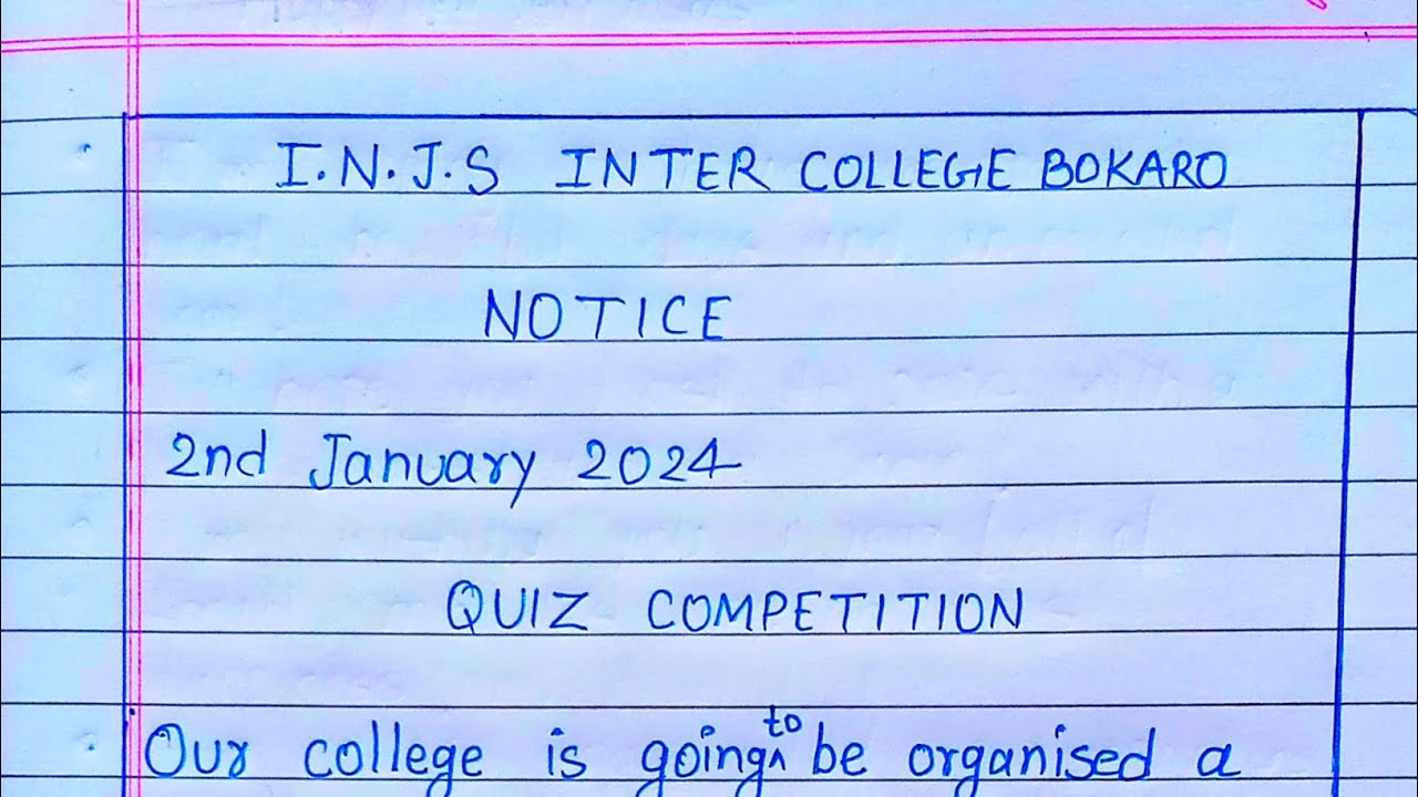 Quiz Competition Notice l Notice writing on Quiz Competition in English ...