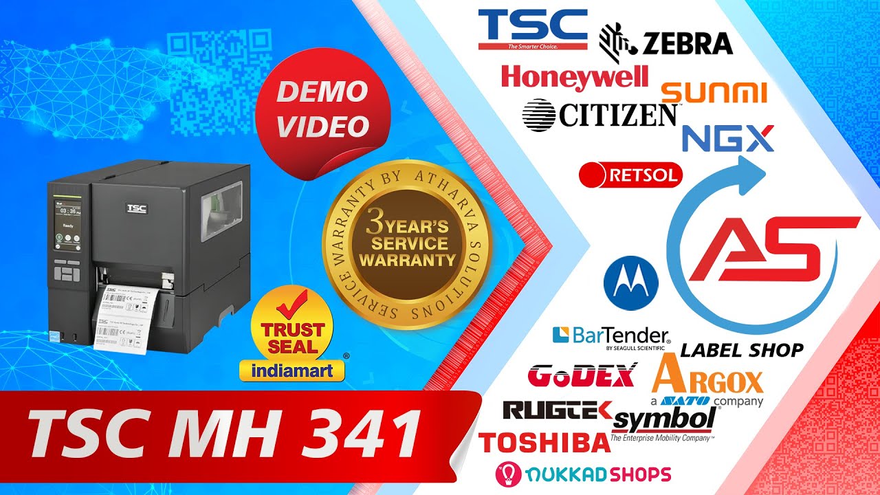 TSC MH341 DEMO VIDEO CONTACT ATHARVA SOLUTIONS FOR INFINITE BARCODING SOLUTION - YouTube
