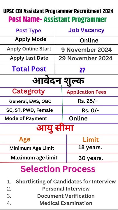 UPSC CBI Assistant Programmer Recruitment 2024 l Apply Online 2024 ll #Education Fusion - YouTube