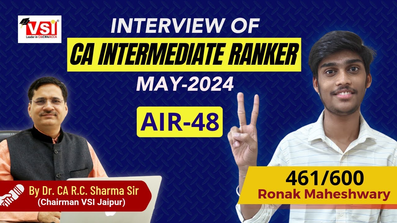 Interview of CA Inter Ranker Air-48 Ronak Maheshwary | May 2024 | Dr ...