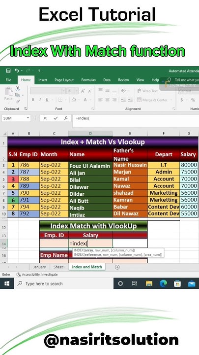 Index With Match function #exceltutorial - YouTube