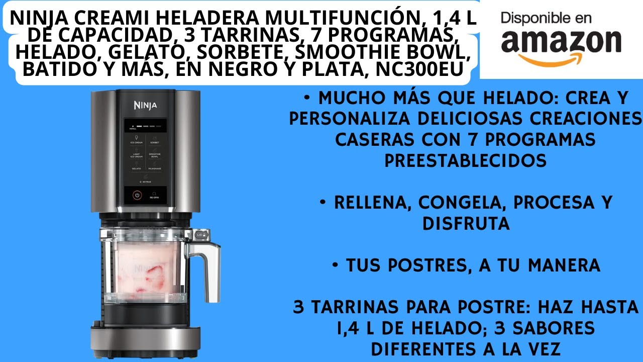 Ninja CREAMi Heladera multifunción, 1,4 l de capacidad, 3 tarrinas, 7 ...
