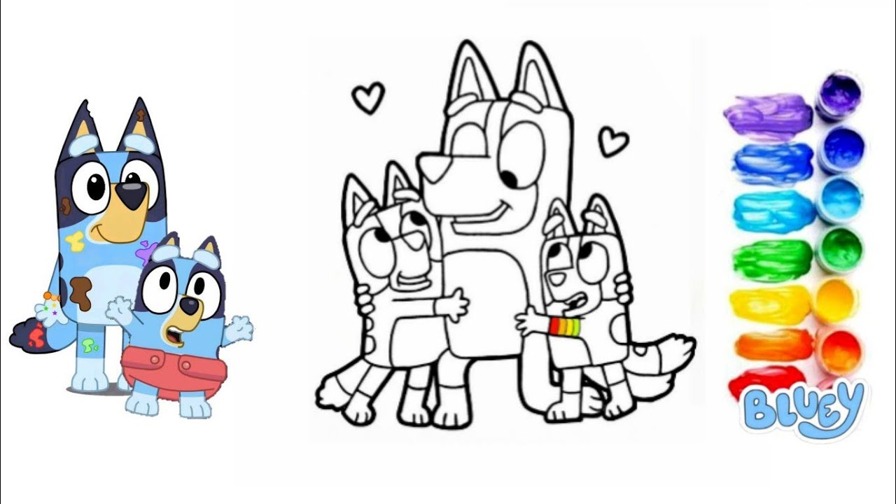 Bluey & Bingo Hug Mum 💖 – Cartoon Family Drawing - YouTube
