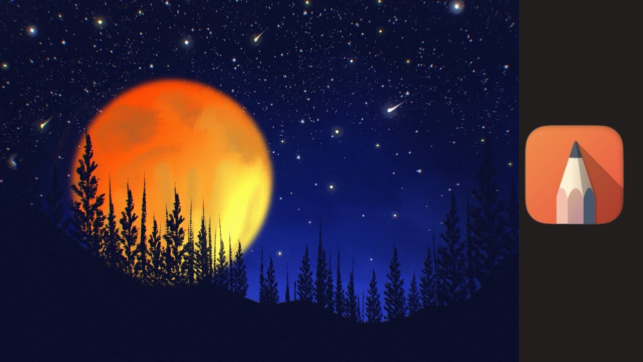 Draw a aesthetic mighty moon in Autodesk Sketchbook - YouTube