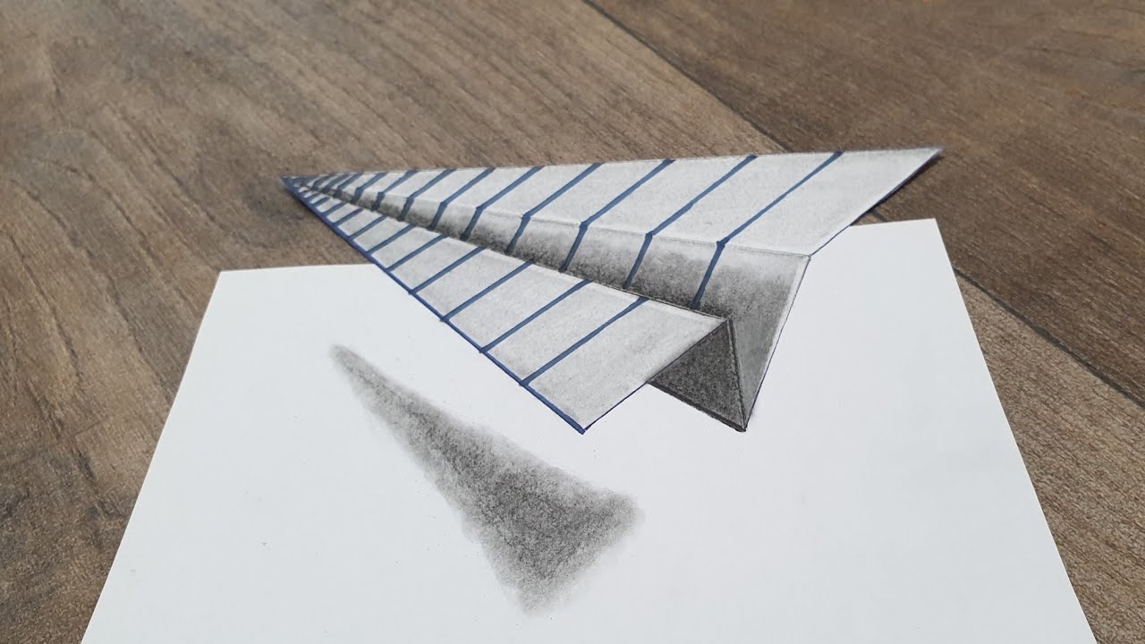 3D art paper aeroplane easy on paper pencil shade - YouTube
