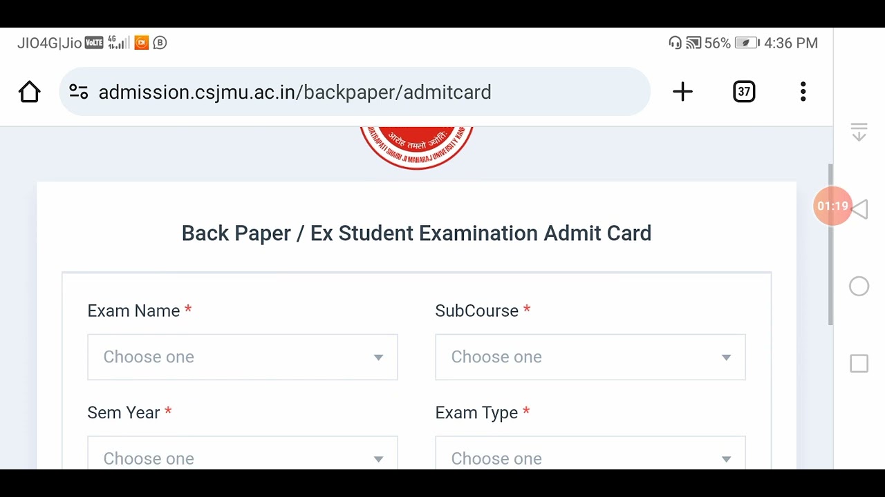 Csjmu Latest Update 2024|kanpur university back paper admit card - YouTube