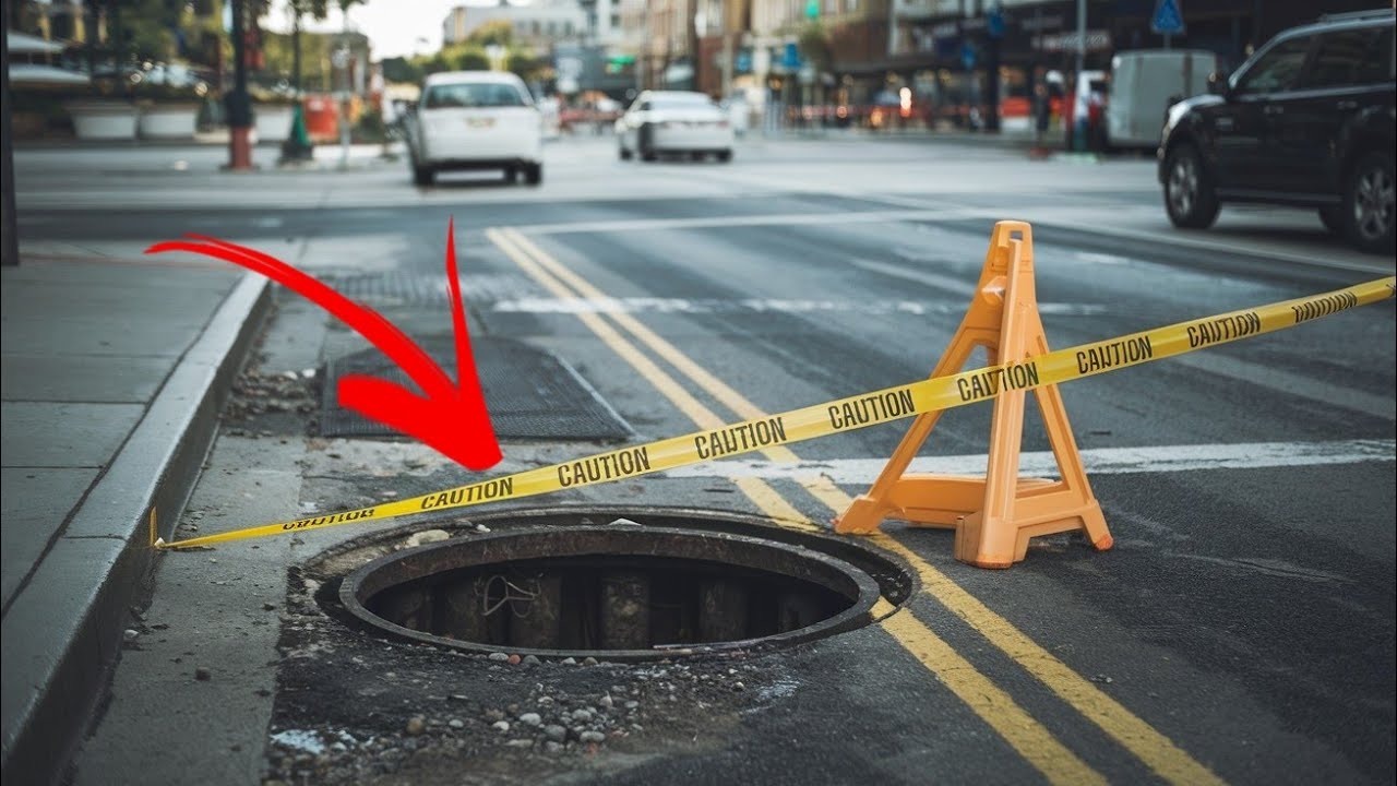SHOCKING! Main Sewer Line Cover Falls In – Open Manhole Hazard - YouTube