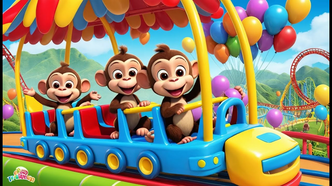 Five Little Monkeys on a Roller Coaster 🎢🐵 | Fun Amusement Park& 3D ...