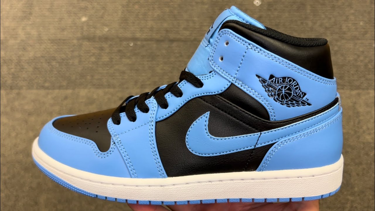 Air Jordan 1 Mid University Blue Black Shoes - YouTube