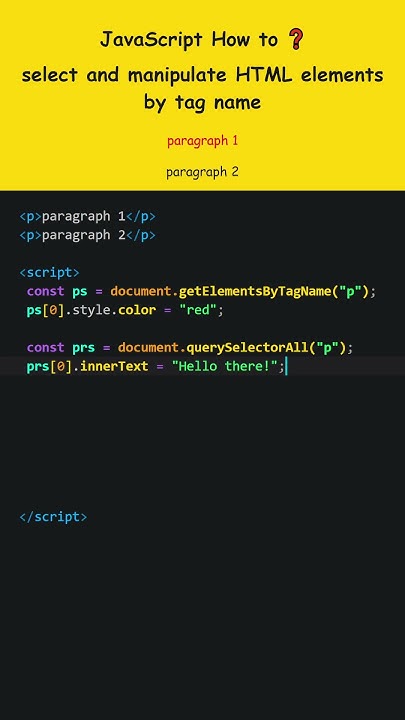 JavaScript how to select and manipulate HTML elements by tag name - YouTube