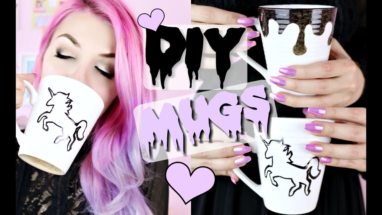 DIY Pastel Goth & Unicorn Mugs - Dish Washer Resistent - YouTube