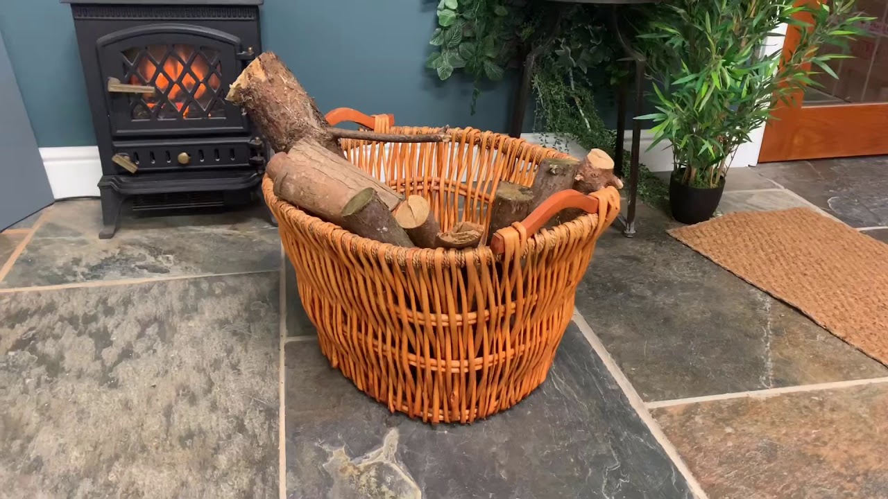 Wicker Log Basket with Natural Wooden Handles - YouTube