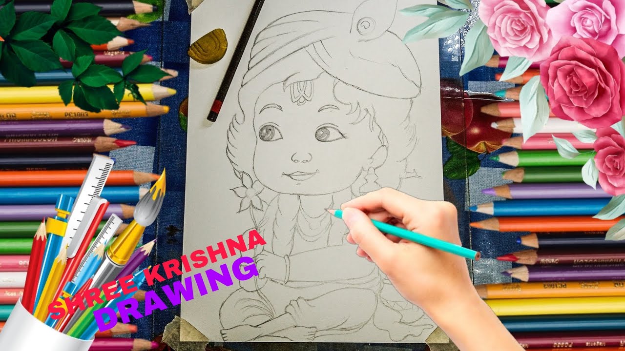 Little krishan drawing | Shree krishan drawing of outline | Janmashtami ...