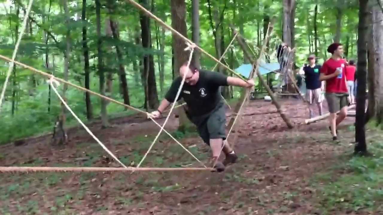 HVSR 2013 Program Director crossing a monkey bridge at Scoutcraft ...