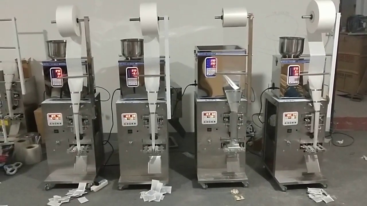 Low cost weighing bagging machine for garlic and tea packaging - YouTube