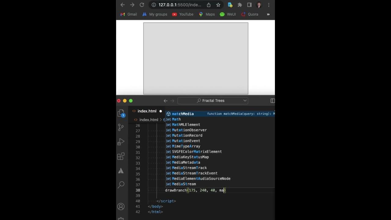 Coding fractal tree in html & javascript #fractal #javascript #htmlcss #mathsshorts # ...