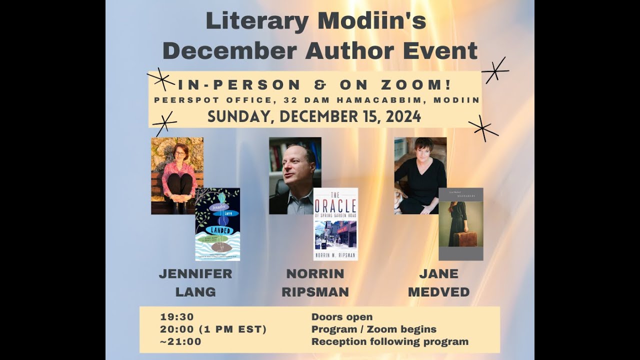 Literary Modiin's December 2024 event with Jennifer Lang, Jane Medved ...