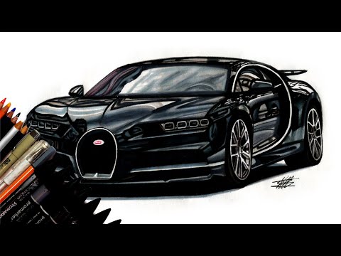Realistic Car Drawing - Bugatti Chiron - Time Lapse - Drawing Ideas