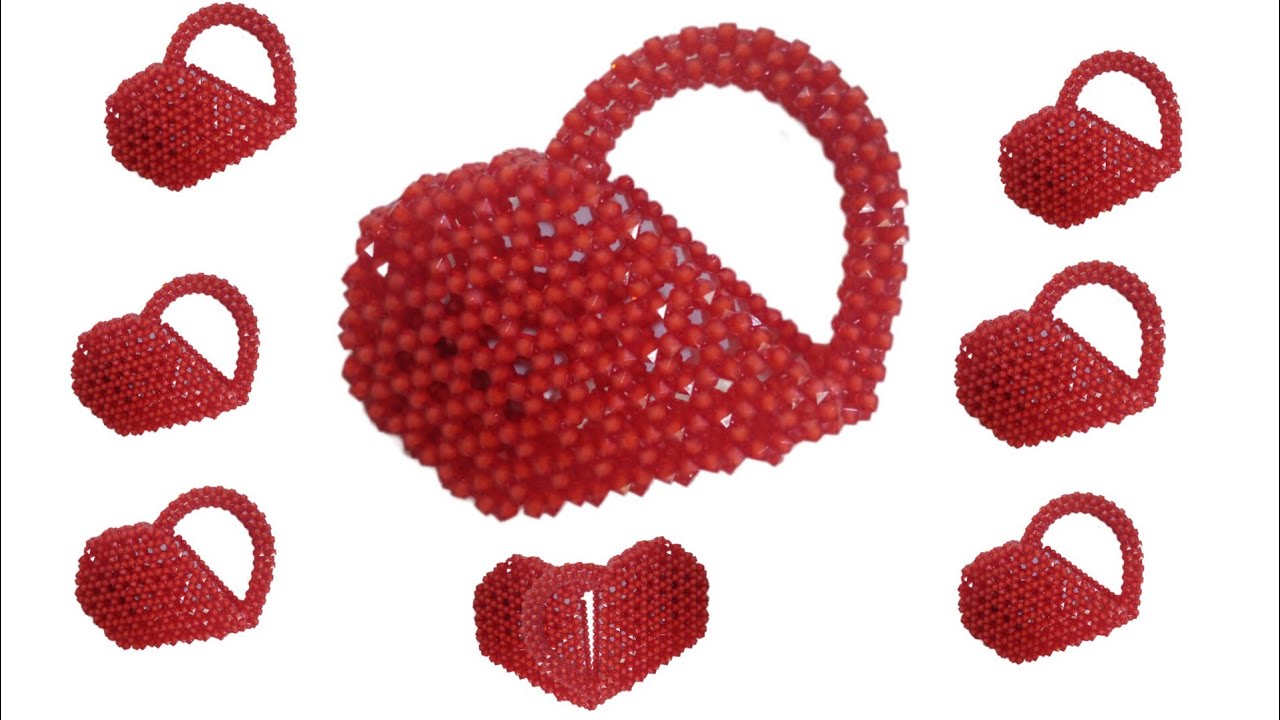 How to make a mini beaded bag//Simple beaded half a heart shaped bag ...