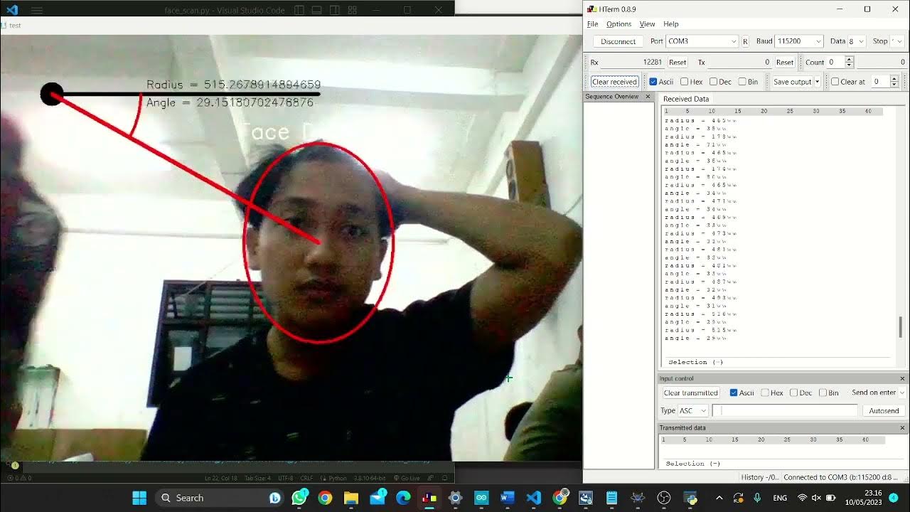 Deteksi wajah dengan python dan pengirman data radius dan angle ke esp 32 - YouTube