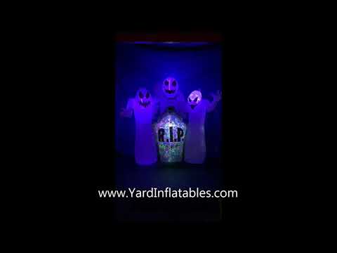 9' Ghost Trio Tombstone Scene Gemmy Airblown Inflatable Halloween Yard ...