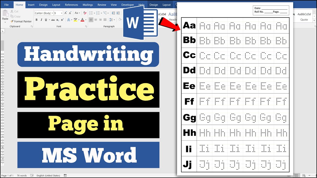 Handwriting Practice Sheets in Microsoft Word || Printable Practice ...