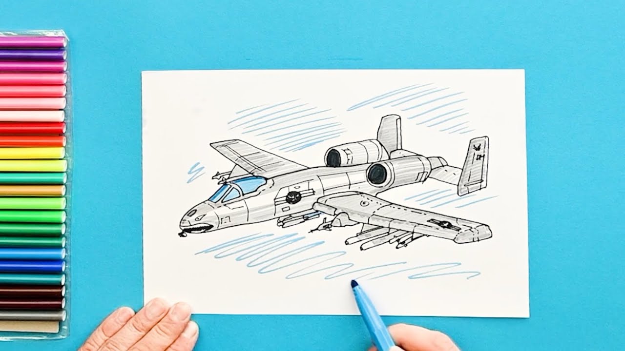 How to draw A-10 Warthog attack plane - YouTube