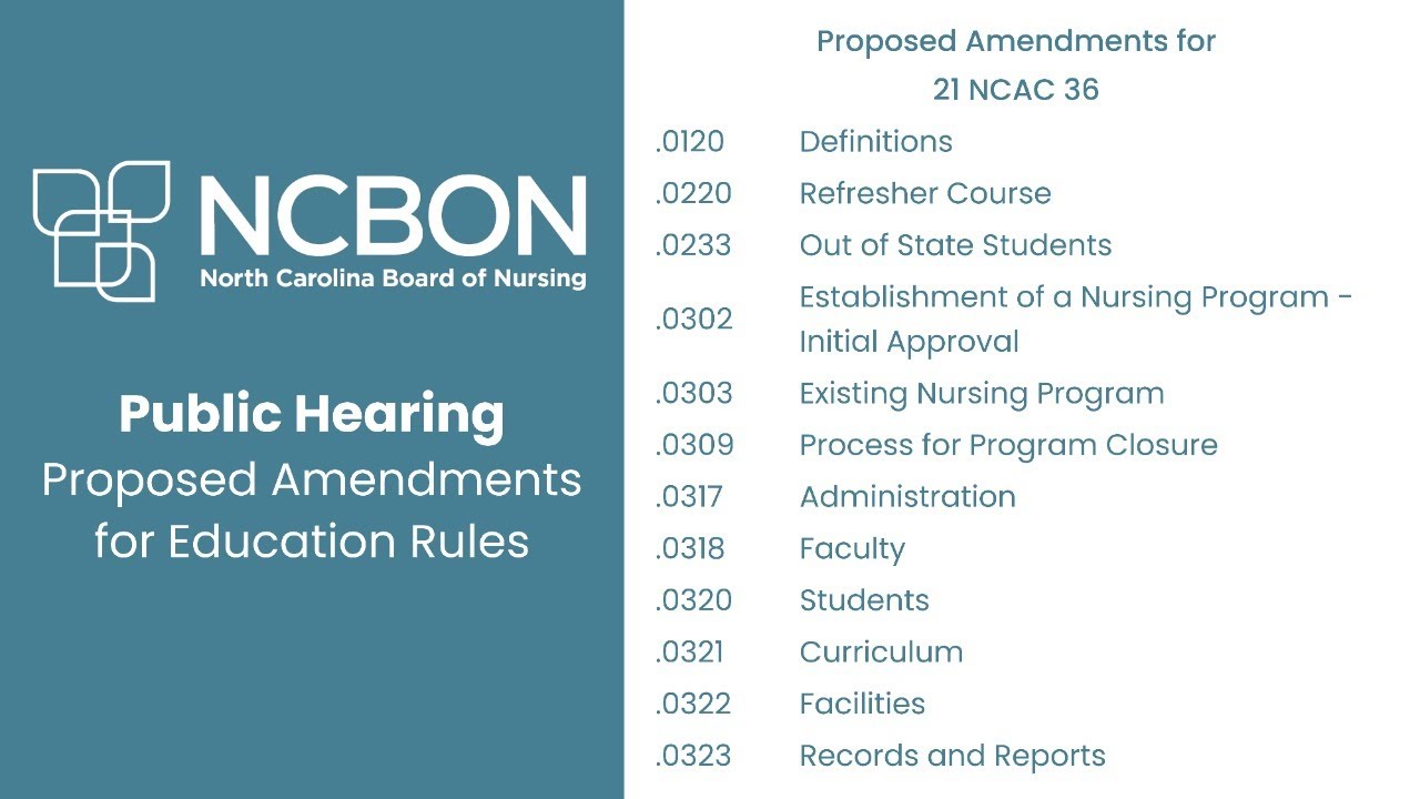 NCBON | Public Hearing - Proposed Amendments for Education Rules - YouTube