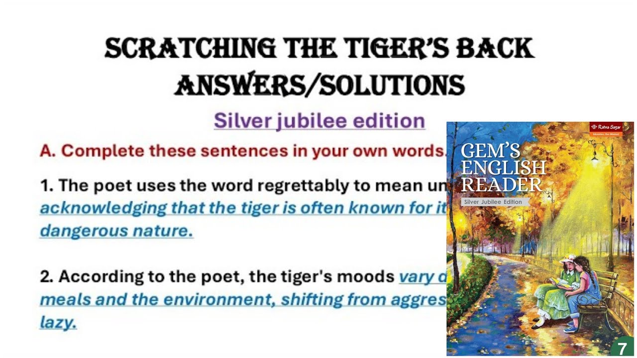scratching the tiger's back poem question answer class 7 gems english ...