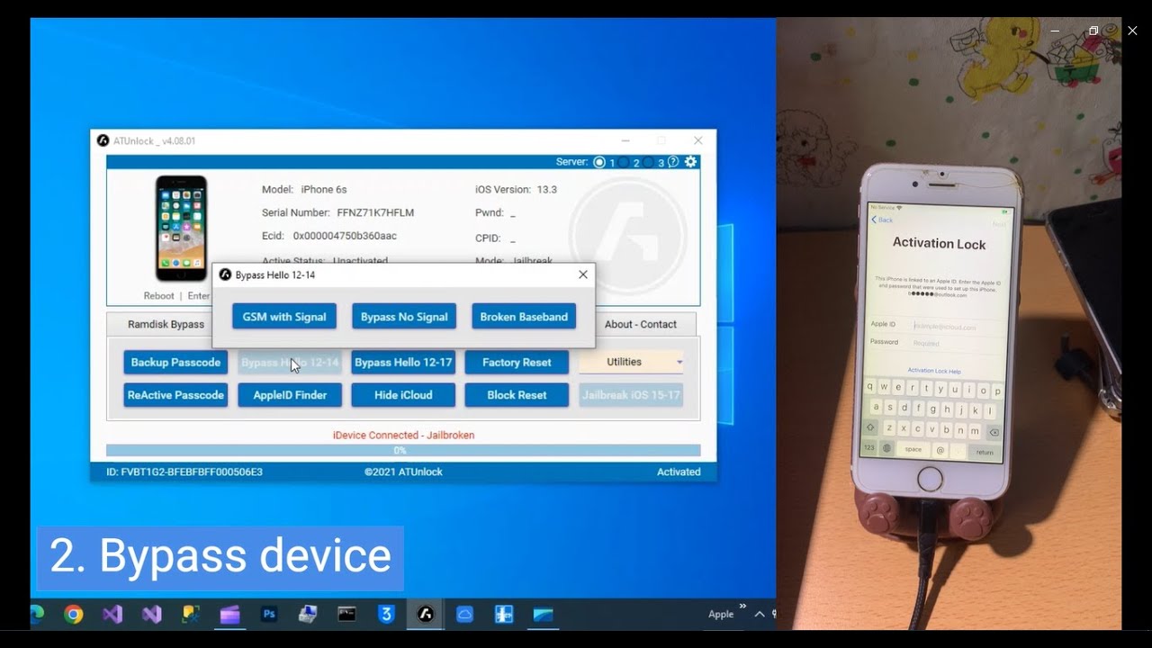 Bypass Hello iOS 12 to 14.8.1 No Signal | Jailbreak mode | without change serial | ATUnlock ...