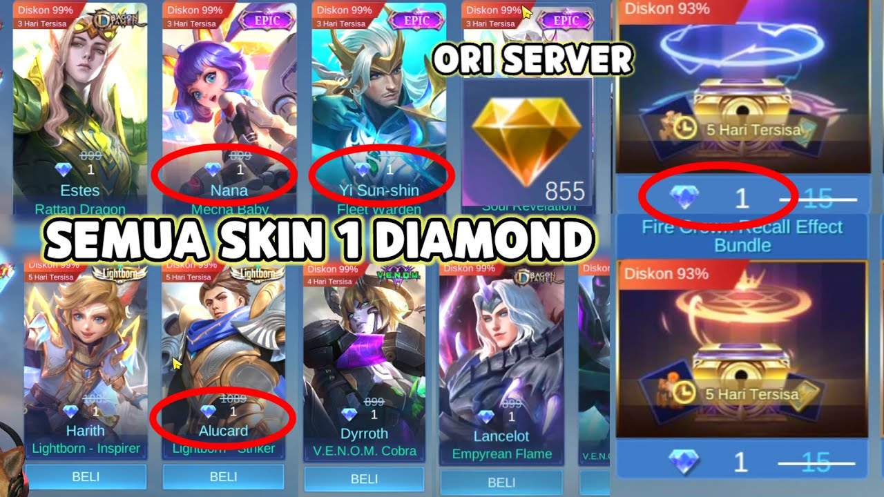 PROMO DIAMOND KUNING ORI SERVER ! SEMUA SKIN CUMA 1 DIAMOND, RECALL TAS ...