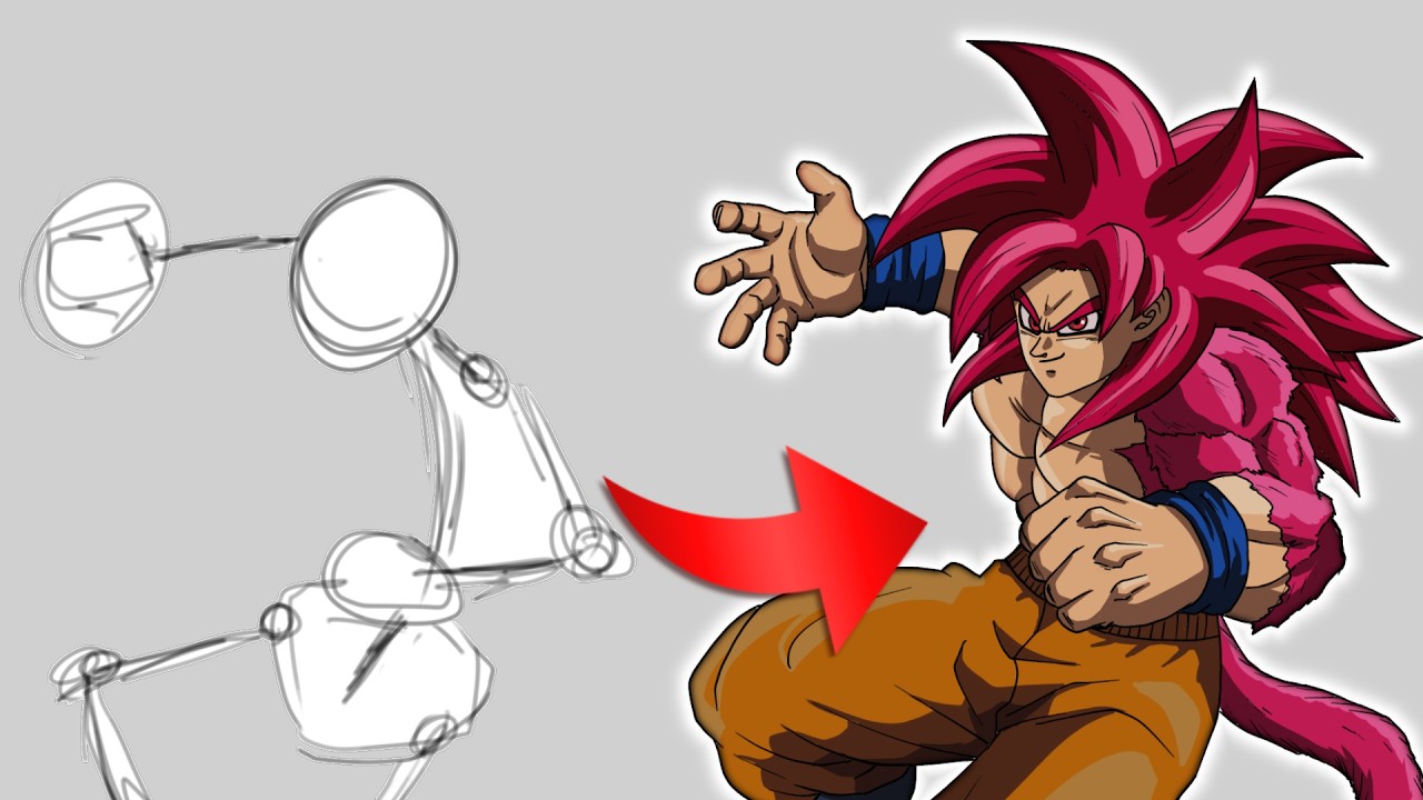 How to Draw Goku SSJ4 from a Stickman | step by step easy #dragonball # ...