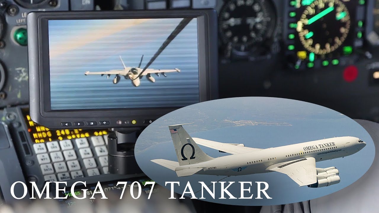 Civilian Air Refueling Tanker Omega 707 Refuels With Military F-18 ...