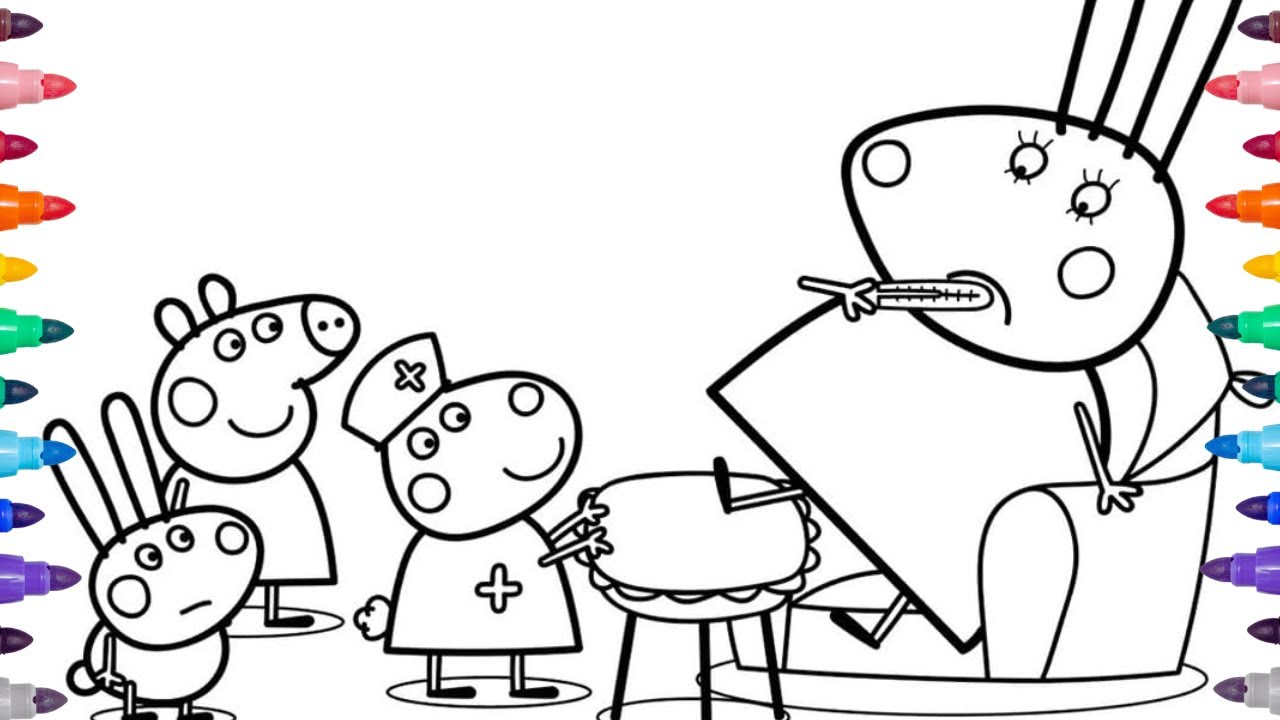 Coloring Pages For Kids - Peppa Pig And Friends Take Care Of Miss ...