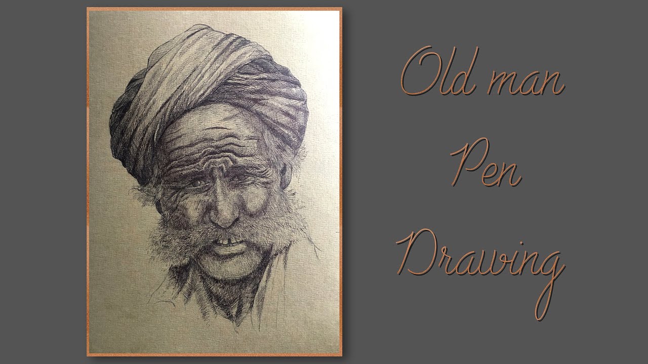 How to draw old man pen drawing step by step | old man pen drawing ...