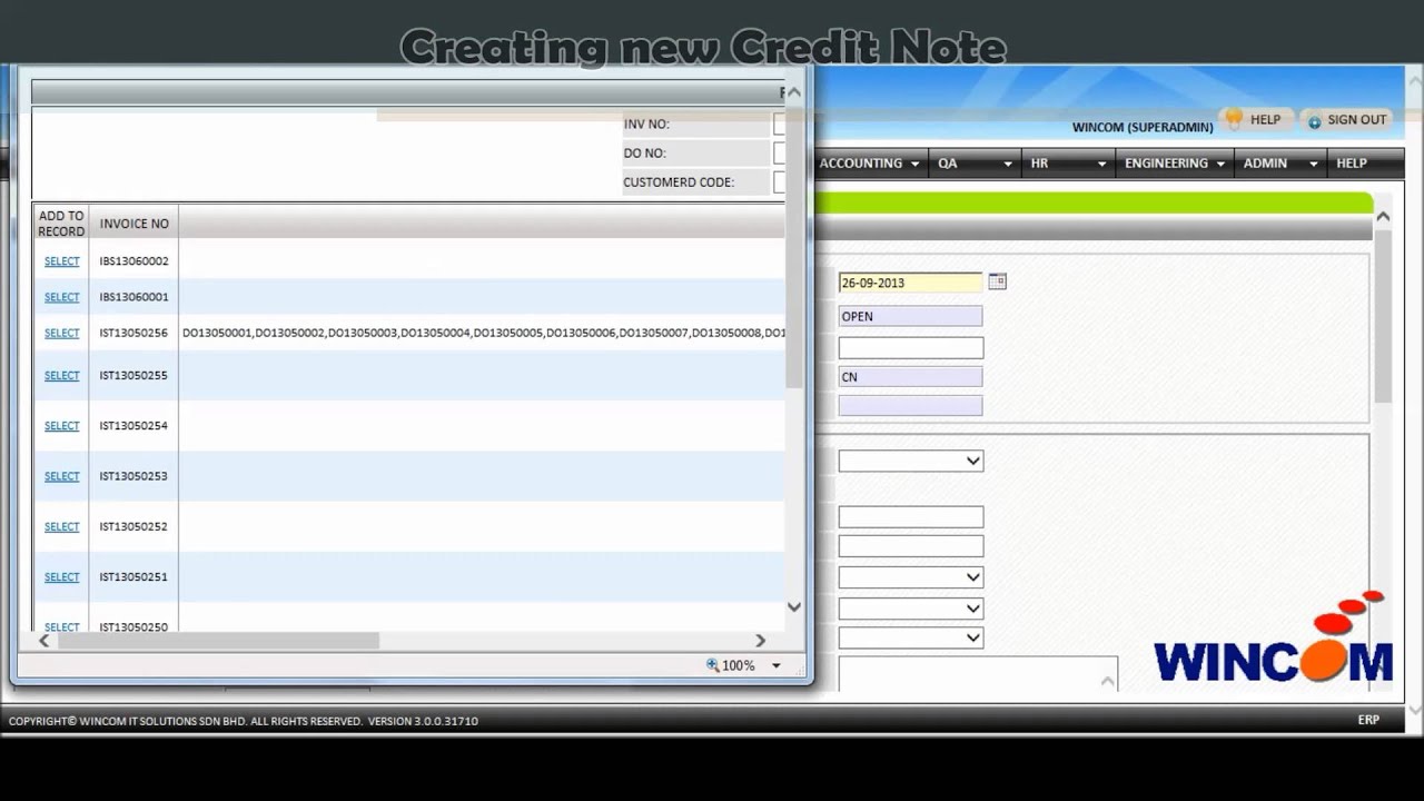 WINCOM ERP - Credit Note - YouTube