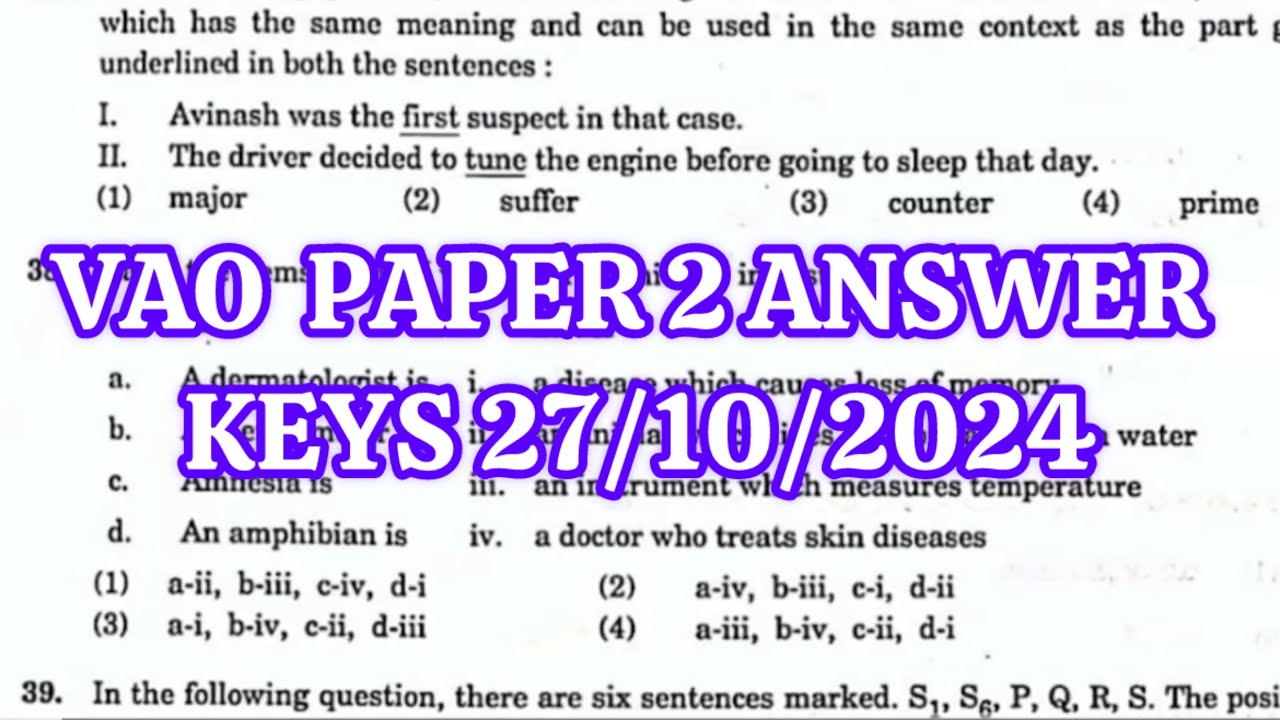 VAO Paper 2 answer keys - YouTube