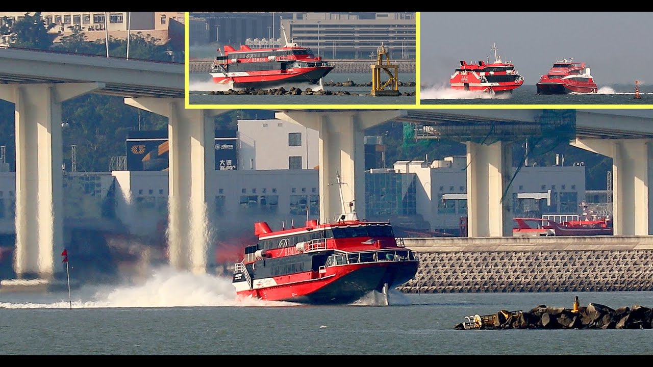 [Boeing Jetfoil ジェット船]「天皇星 FUNCHAL」起飛,離開澳門航道. take-off, leave macau ...