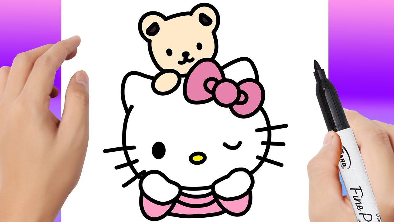How to Draw Hello Kitty🎀 with a Teddy Bear🧸 - YouTube