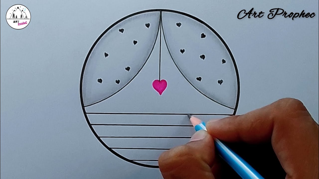 Pink Heart Circle Drawing Easy - Beautiful Drawing (heart drawing ...
