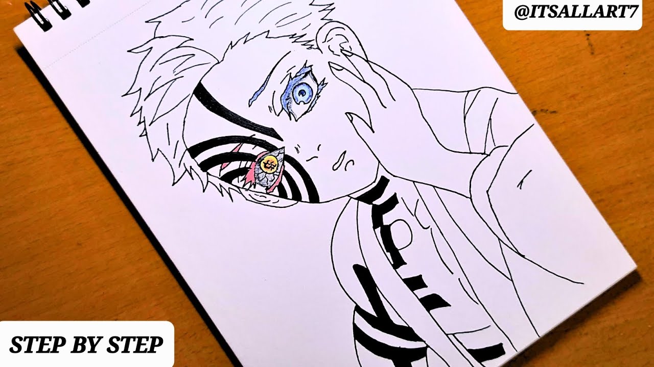 "How to Draw Akaza Half Human Half Demon | Demon Slayer Step by Step ...