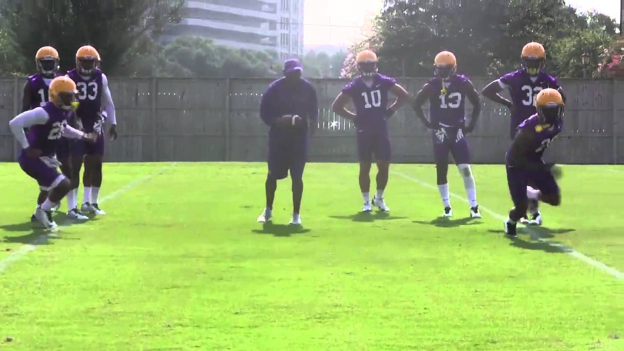 LSU cornerback Tre' White (16) works on ball skills with secodary ...